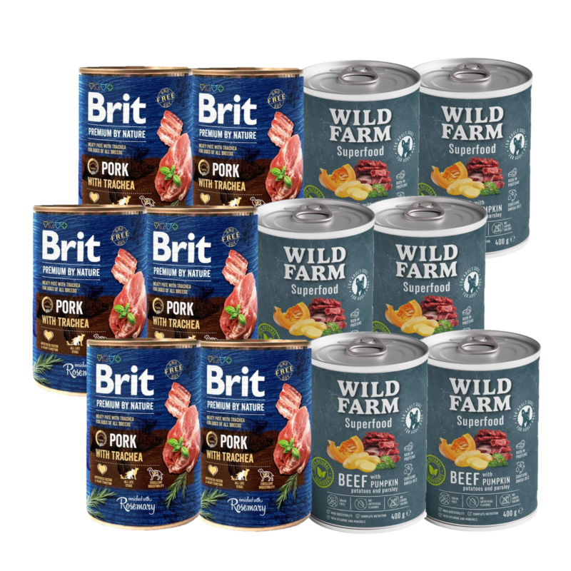 Brit Premium by Nature Cerdo con tráquea 6x400 g + Wild Farm Superfood ...